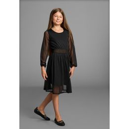 Bruno Banani M&auml;dchen Chiffonkleid &raquo;Meshkleid mit transparenten &Auml;rmeln f&uuml;r festliche Anl&auml;sse&laquo; Festliches Shirtkleid mit Chiffon schwarz 176/182, N-Gr