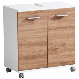 Welltime Waschbeckenunterschrank &raquo;Palermo, Breite 59 cm&laquo; Metallbeschl&auml;ge, Siphonausschnitt wei&szlig; FSC -zertifizierter Holzwerkstoff mattwei&szlig;, B/H/T: 