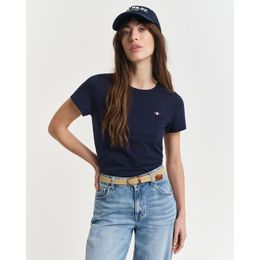 Gant Damen T-Shirt &raquo;REG SHIELD KA T-SHIRT&laquo; mit einer kleinen aufgestickten Wappen-Grafik auf der Brust blau XL