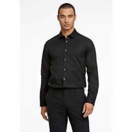 LINDBERGH Herren Businesshemd "Technisches Hemd (Langarm) Slim Fit", schwarz, Gr. M, Obermaterial: 97% Baumwolle, 3% Elasthan, Hemden