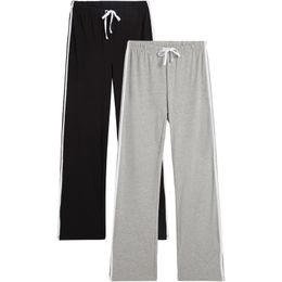 bonprix Damen bonprix Jerseyhose Gummizugbund mit Bindeband, kontrastfarbiger Seitenstreifen schwarz 48/50 (XL), N-Gr