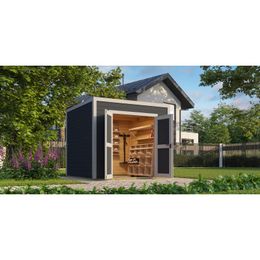 Nordic Holz Gartenhaus &raquo;Fynn 2&laquo; kleiner stilvoller Schuppen mit Flachdach grau Holz teilmassiv ohne Fu&szlig;boden, ohne Dacheindeckung