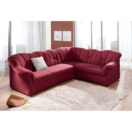 DOMO collection Ecksofa &raquo;Papenburg B/T/H: 242/190/84 cm L-Form&laquo; wahlweise mit Bettfunktion, Langer Schenkel links oder rechts rot Struktur ( 90% 