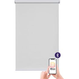 SUNLINES Elektrisches Rollo &raquo;New York&laquo; Lichtschutz Sichtschutz mit Bohren freih&auml;ngend appgesteuert via Bluetooth, mit Motor und Akku, wei&szlig;er Fallstab 