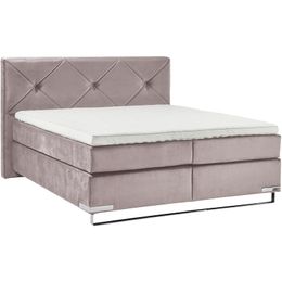 Gallery M branded by Musterring Boxspringbett &raquo;Dubai&laquo; Kufe in Chrom, 3 H&auml;rtegrade, Kopfteil mit Knopfheftung lila Microfaser TYPB Bonnellfederkern-