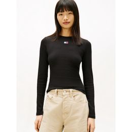 Tommy Jeans Damen Langarmshirt &raquo;TJW SLIM LS BADGE TEE EXT&laquo; Baumwollmischung, slim fit schwarz L (40)
