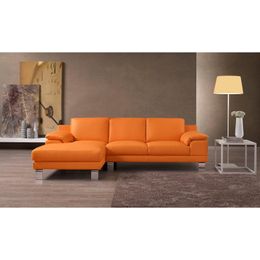 Egoitaliano Ecksofa &raquo;Shakira, Design & Sitzkomfort auf hohem Niveau, Breite 236cm, L-Form&laquo; mit Recamiere, L-Form, edle F&uuml;&szlig;e orange Leder &raquo;BULL&laquo; (echtes Rindsleder