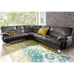 Trendmanufaktur Ecksofa &raquo;Cecilia in italienischem Design, modern und komfortabel, L-Form&laquo; bequeme Armlehnen, mit langem Schenkel braun NaturLEDER (