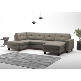 OTTO home Wohnlandschaft &raquo;Varese&laquo; wahlweise mit Schlaffunktion und Bettkasten braun B/H/T: 304cm x 91cm x 170cm, NaturLEDER Stoff, Ottomane links,mit 