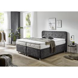 Westfalia Schlafkomfort Boxspringbett &raquo;Sapporo&laquo; Inkl. Zierkissen, w&auml;hlbar in H2, H3 & H4 grau Chenille Ohne Topper, Liegefl&auml;che B/L: 200cm x 200cm, Gewicht bis: 100 kg H3, 7-