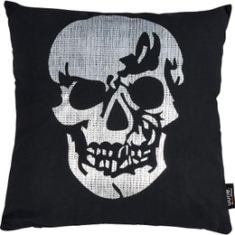 done. Dekokissen &raquo;Stone Skull&laquo; mit Totenkopf-Applikation, Kissenh&uuml;le mit F&uuml;llung, 1 St&uuml;ck silber Baumwolle B/L: 65cm x 65cm, 1 Stk.