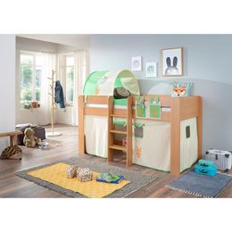Relita Hochbett &raquo;Andi&laquo; mit Rolllattenrost, Textil-Set und Leiter, pflegel. Dekor Oberfl&auml;che beige Spanplatte: Buche Nachbildung Melamin natur;Stoff: 100% 