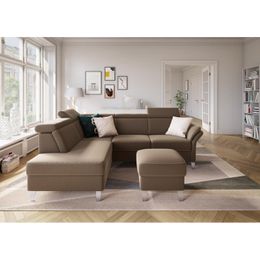 Sit & More sit&more Ecksofa &raquo;Vincenzo L-Form&laquo; inklusive Kopfteilverstellung, optional Schlaffunktion & Bettkasten braun B/H/T: 245cm x 84cm x 193cm, Luxus-