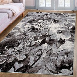 OTTO home Teppich &raquo;Almrose&laquo; rechteckig 9 mm H&ouml;he mit besonders weichem Flor, Blumen Muster, florales Design, Kurzflor grau Kunstfaser B : 60cm 1 Stk.,
