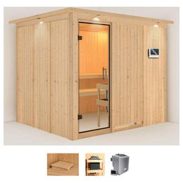 Karibu Sauna &raquo;Gitte&laquo; Set, Ofen 9 kW Bio externe Strg easy beige Bio-Kombiofen, externe Steuerung, 9 kW