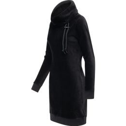 Ragwear Damen Sweatkleid "Chloe Velvet", schwarz, Gr. XL, Samt, Material: 62% Baumwolle, 35% Polyester, 3% Elasthan, Kleider, stylisches Langarmkleid