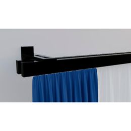 Indeko Gardinenstange &raquo;Bern&laquo; 2 l&auml;ufig-l&auml;ufig Wunschma&szlig;l&auml;nge Innenlauf Komplett-Set inkl. Gleitern und Montagematerial schwarz Aluminium B/L: 430cm, 1 
