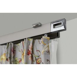 Garesa Gardinenstange &raquo;FLAT&laquo; 2 l&auml;ufig-l&auml;ufig Wunschma&szlig;l&auml;nge Rechteckprofil, Deckenmontage, perfekter Lauf, modern, verl&auml;ngerbar silber Aluminium B/L: 