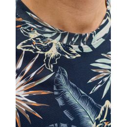 Jack & Jones JACK & JONES Herren Rundhalsshirt "JJHONOLULU AOP TEE SS CREW NECK"navy blazer, Gr. S, bedruckt, Jersey, Obermaterial: 100% Baumwolle, Shirts,