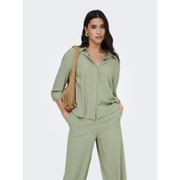 Jacqueline de Yong JDY Damen Hemdbluse "JDYCAYA LINEN LOOSE L/S SHIRT WVN DIA", gr&uuml;n, Gr. S, unifarben, Web, Obermaterial: 90% Viskose, 10% Leinen, Blusen, mit Leinen