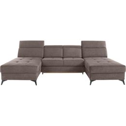 OTTO home Wohnlandschaft &raquo;Cardiz U-Form&laquo; inkl.Kopfteilverstellung und Federkern wahlweise mit Schlaffunktion grau Webstoff (100% Polyester);Luxus-