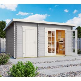 Lasita Maja Gartenhaus &raquo;Belmont 1&laquo; Blockbohlenhaus 28mm, 2-Raum grau Massivholz Fu&szlig;boden im Gartenhaus, ohne Dacheindeckung