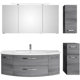 Badm&ouml;bel-Set &raquo;Serie 4010 4-teilig Keramik-Waschtisch mit LED-Spiegelschrank&laquo; Set grau Holzwerkstoff B/H/T: 174cmcm x 200cmcm x 49,5cmcm