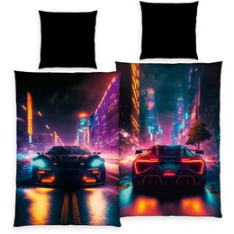 Herding's Young Collection Bettw&auml;sche &raquo;YC Neoncar&laquo; 2 Stk. mit coolem Motiv bunt Microfaser, Obermaterial: 100% Polyester B/L: 135cm x 200cm, 1 Stk., 1 Stk., Microfaser, B/L: 