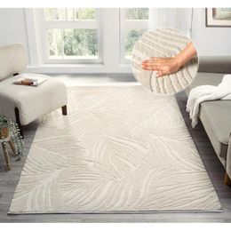 OTTO home Teppich &raquo;Samia, Hoch-Tief-Struktur&laquo; rechteckig 19 mm H&ouml;he leichter Glanz, Floral, Bl&auml;tter, Modern, Wohnzimmer, Schlafzimmer beige Kunstfaser