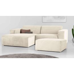Inosign Ecksofa &raquo;Koa,228cm, L-Form, Modulsofa, Webstoff, Cord, Struktur, Chenille&laquo; Designsofa, Set, Hocker inklusive, weicher Lounge-Sitzkomfort beige