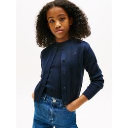 Tommy Hilfiger Jungen Strickjacke &raquo;POINTELLE CARDIGAN LS&laquo; f&uuml;r Kinder bis 16 Jahre, mit s&uuml;&szlig;em Muster blau 80