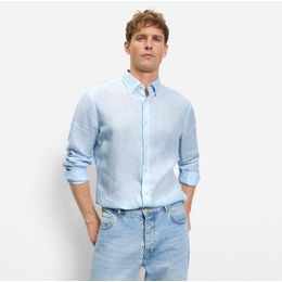 OLYMP Herren Langarmhemd, blau, Gr. S, Web, Obermaterial: 100% Leinen, Hemden, Casual, Button-down-Kragen, regular fit, Leinen