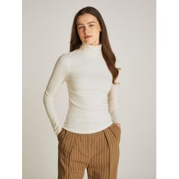Tommy Hilfiger Damen Langarmshirt "SLIM 5X2 RIB ROLL-NK LS", beige, Basic, Gr. XXXL, unifarben, Rippware, Obermaterial: 95% Viskose, 5% Elasthan,