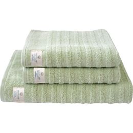 Dyckhoff Handtuch Set &raquo;Wecycled&laquo; 2 Handt&uuml;cher (50x100cm), 1 Duschtuch (70x140cm) gr&uuml;n Walkfrottier, Obermaterial: 100% Baumwolle 3 Stk., Walkfrottier