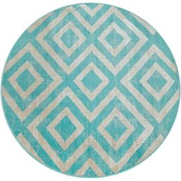 Paco Home Teppich &raquo;Poco 821&laquo; rund 6 mm H&ouml;he Kurzflor, Rauten-Design, In- und Outdoor geeignet blau Polypropylen (PP) &Oslash; 160cm 1 Stk., 6mm, &Oslash; 160cm