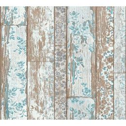 Livingwalls living walls Vliestapete &raquo;Neue Bude 2.0&laquo; Holz gestreift realistisch leicht strukturiert Floral Tapete Holzoptik Tapeten Wohnzimmer Schlafzimmer K&uuml;che 