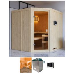 Karibu Sauna &raquo;Kotka&laquo; mit Ofen 9 kW Bio mit ext. Strg. beige Bio-Ofen, externe Steuerung, 9 kW