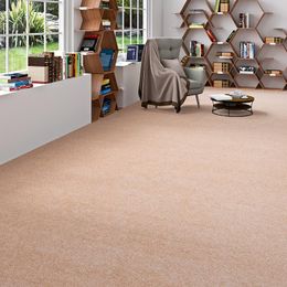 OTTO home Teppichboden &raquo;Rava, Velours, Gesamth&ouml;he 16 mm&laquo; rechteckig Uni Farben, Breite 400 cm, weich, strapazierf&auml;hig, Wohnzimmer beige Kunstfaser B :