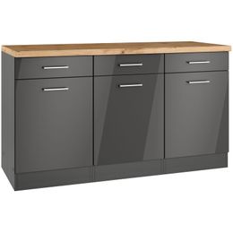 KOCHSTATION Unterschrank &raquo;KS-Milan&laquo; Unterschrank 150 cm, matte oder hochgl&auml;nzende Fronten grau MDF grafitgrau, B/H/T: 150cm x 86cm x 60cm, Schubladen: