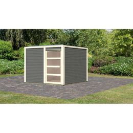 Karibu Gartenhaus &raquo;Quellsee 2&laquo; naturbelassen oder terragrau grau Holzwerkstoff ohne Fu&szlig;boden