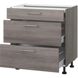 KOCHSTATION Kochfeldumbauschrank &raquo;KS-Trea U2AS90-H&laquo; mit drei Schubk&auml;sten, Breite 90 cm, H&ouml;he 75 cm grau nussbaum tabak, B/H/T: 90cm x 75cm x 56cm, 