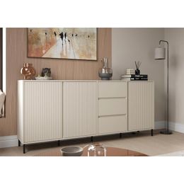 Home Affaire Sideboard &raquo;viel Stauraum, Soft Close, 3 T&uuml;ren und 3 Schubkasten&laquo; mit Metallf&uuml;&szlig;en, Breite 212 cm, grifflos, Fronten geriffelt 