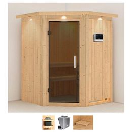 Karibu Sauna &raquo;Larin&laquo; Set, 9 KW-Bio-Ofen mit externer Steuerung beige Bio-Kombiofen, externe Steuerung, 9 kW