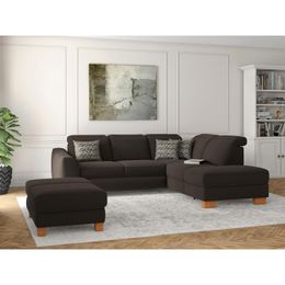 Sit & More sit&more Ecksofa &raquo;Dundee L-Form&laquo; mit Federkern und Massivholzf&uuml;&szlig;en, wahlweise mit Kopfteilverstellung braun B/H/T: 263cm x 86cm x 219cm, Luxus-