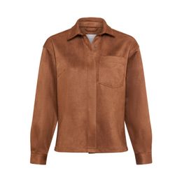Tamaris Damen Hemdjacke "aus weichem Veloursleder-Imitat", braun, Gr. 42, clean, unifarben, Web, Obermaterial: 92% Polyester, 8% Elasthan, Jacken,