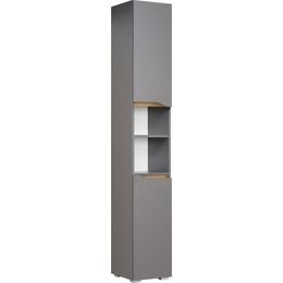 Hochschrank &raquo;Quickset Badschrank 30 cm breit, 2 T&uuml;ren, 1 Nische, 2 Einlegeb&ouml;den&laquo; Badezimmer-Hochschrank inkl. T&uuml;rd&auml;mpfer, grifflos grau Holzwerkstoff 