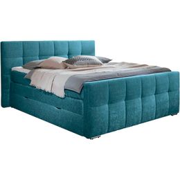 Home Affaire Boxspringbett &raquo;Ros&agrave;&laquo; H3/H3, H3/H4, H4/H4 m&ouml;glich blau Chenille, Liegefl&auml;che B/L: 180cm x 200cm, Gewicht bis: 140 kg + 140 kg H4 + H4, 