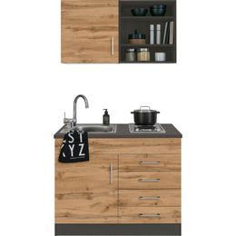 KOCHSTATION Pantryk&uuml;che &raquo;KS-Mali&laquo; Breite 100 cm, wahlweise mit E-Ger&auml;ten grau B/H/T: 100cm x 200cm x 60cm,mit E-Ger&auml;ten-Kochmulde