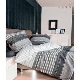 Janine Bettw&auml;sche &raquo;DAVOS 6481&laquo; 3 Stk. in verschiedenen Qualit&auml;ten, moderne Bettw&auml;sche mit Rei&szlig;verschluss grau Mako-Satin, Obermaterial: 100% Baumwolle B/L: 