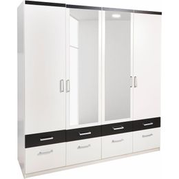 Priess Kleiderschrank schwarz-wei&szlig; Holzwerkstoff B/H/T: 185cm x 193cm x 56cm, T&uuml;ren: 4 Stk.